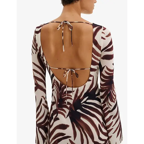 MALINA Jennelie Leaf-print Chiffon Maxi Dress