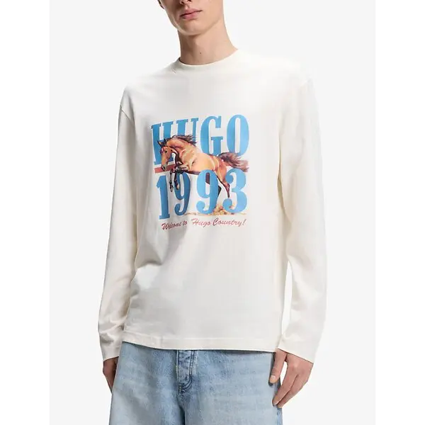 Hugo Branded-print Long-sleeved Cotton-jersey T-shirt