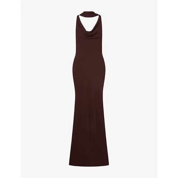 MALINA Vida Cowl-neck Stretch-woven Maxi Dress - Espresso
