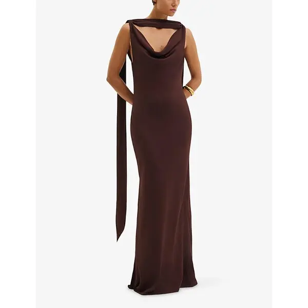 MALINA Vida Cowl-neck Stretch-woven Maxi Dress