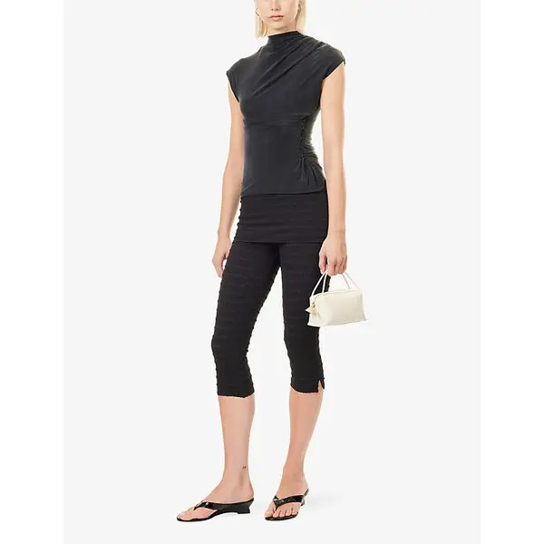 PEACHY DEN Kylie Button Stretch-woven Top