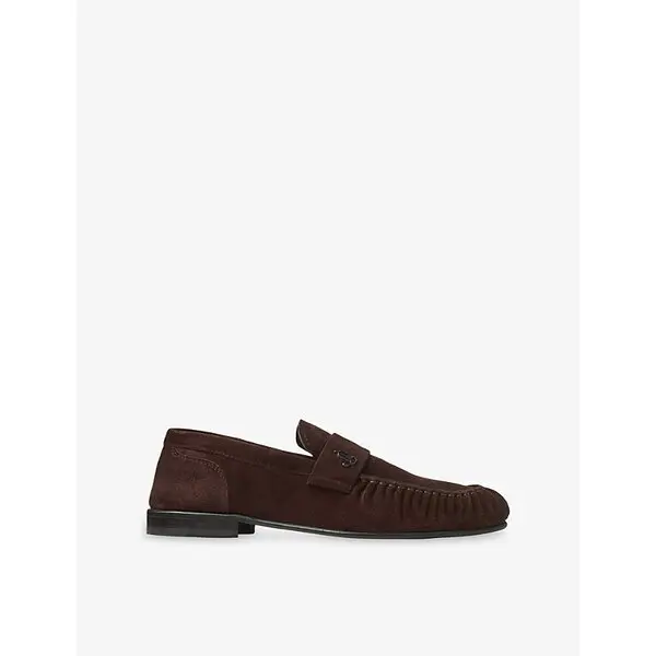 JIMMY CHOO Ellis Etched Suede Loafers - Chocolate