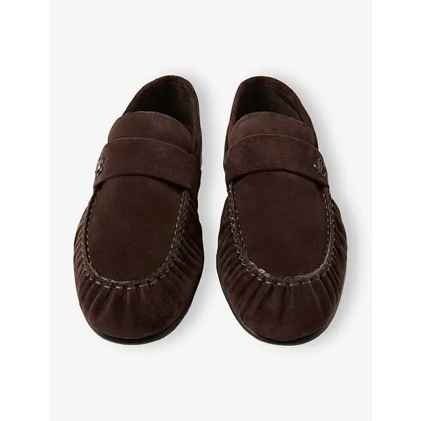 JIMMY CHOO Ellis Etched Suede Loafers - Chocolate