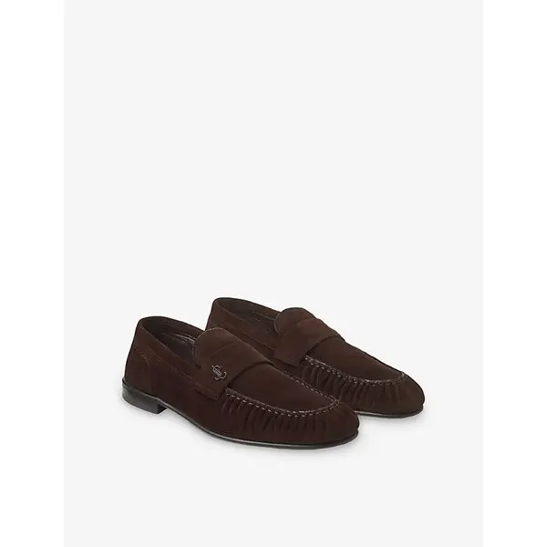 JIMMY CHOO Ellis Etched Suede Loafers - Chocolate