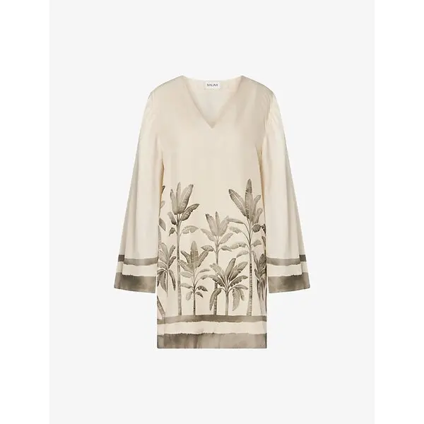 MALINA Leonella V-neck Woven Tunic Mini Dress