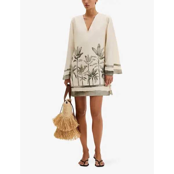 MALINA Leonella V-neck Woven Tunic Mini Dress