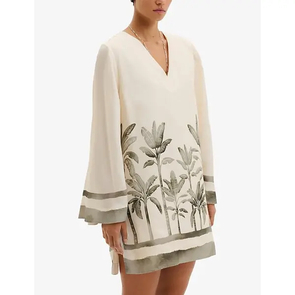 MALINA Leonella V-neck Woven Tunic Mini Dress