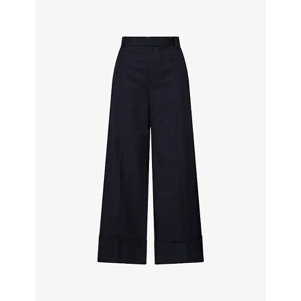 FRAME Palazzo Wide-leg Cotton Trousers - Navy