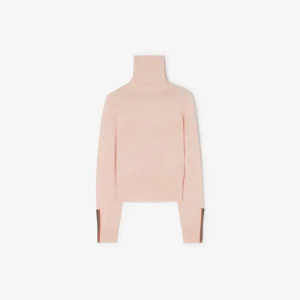 Burberry Wool Rollneck Sweater With Icon Stripe Cuffs - Compact Pink