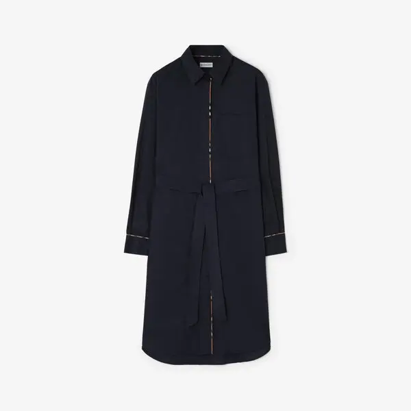 Burberry Check Piping Cotton Shirt Dress - Navy