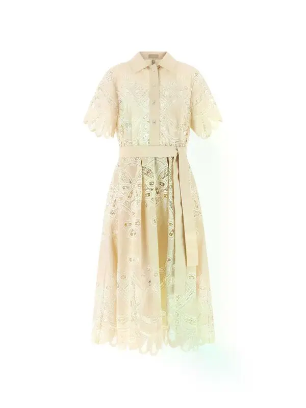 Elie Saab Embroidered Scalloped-hem Midi Dress - Neutrals