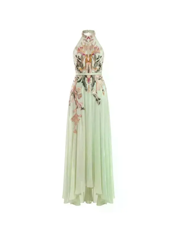 SAIID KOBEISY Embroidered Halterneck Evening Dress - Green