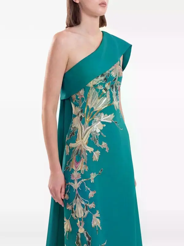 SAIID KOBEISY One-shoulder Embroidered Evening Dress - Blue