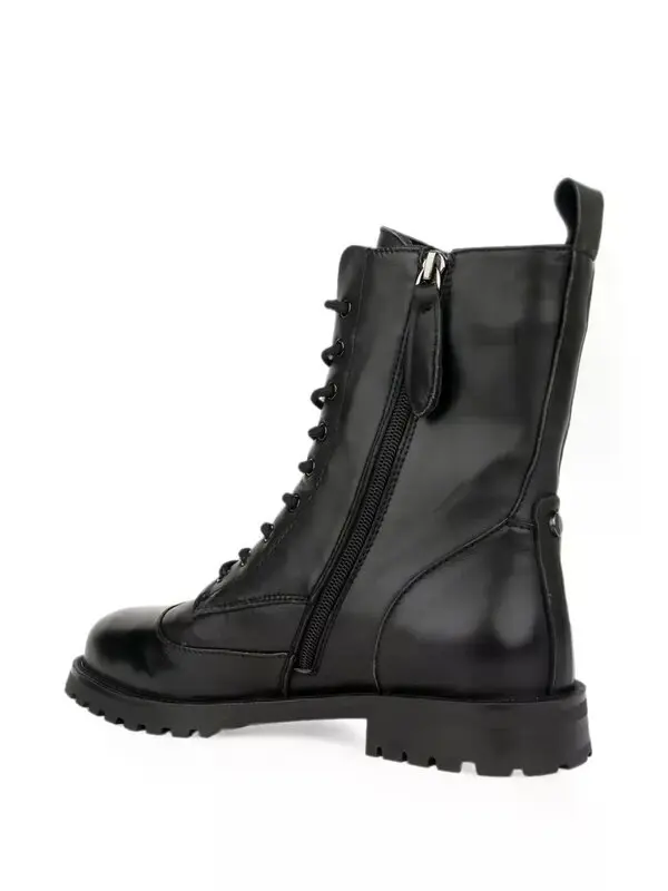 LINDA BAUMANN Lace-up Leather Combat Boots - Black