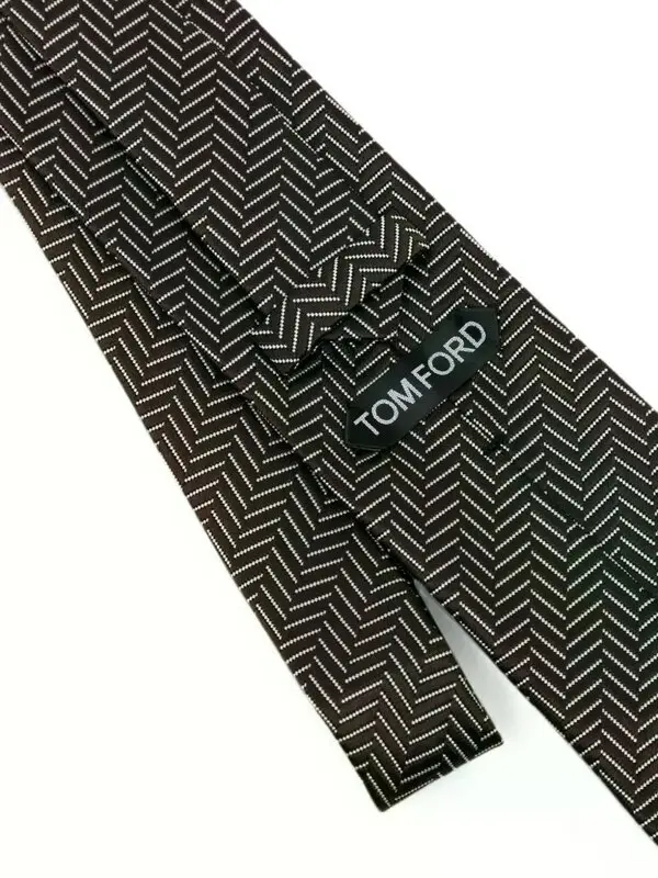 TOM FORD Herringbone Pattern Silk Neck Tie - Brown
