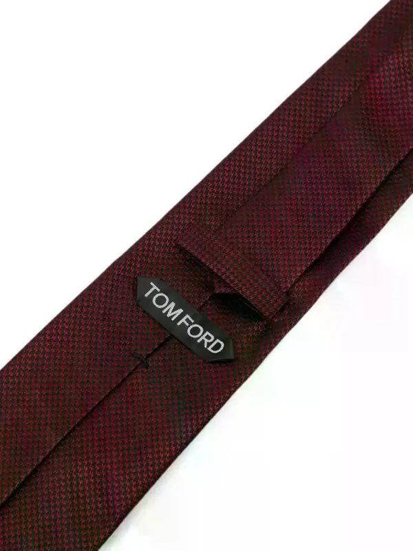 TOM FORD Houndstooth Pattern Silk Neck Tie - Red