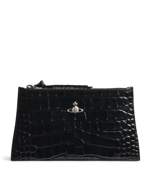 VIVIENNE WESTWOOD Small Croc-embossed Leather Clutch Bag - Black