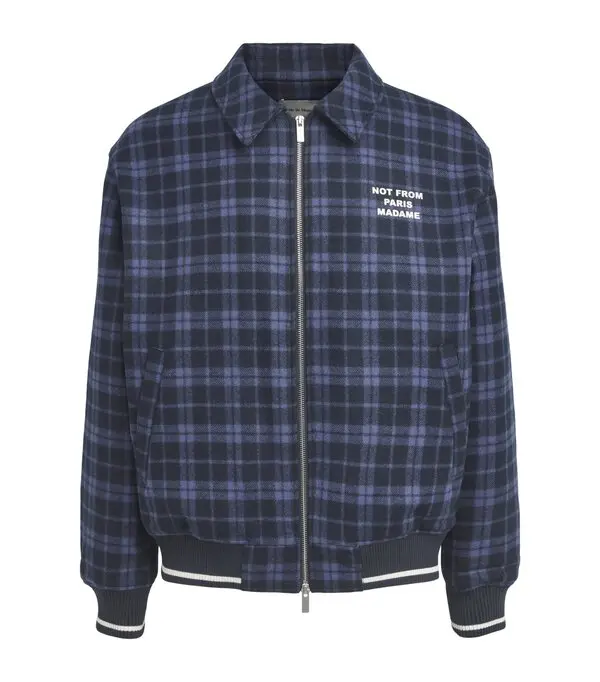 Drole De Monsieur Check Flannel Slogan Jacket - Navy