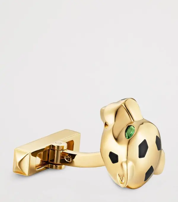 Cartier Yellow Tsavorite And Black Lacquer Panthère De Cufflinks
