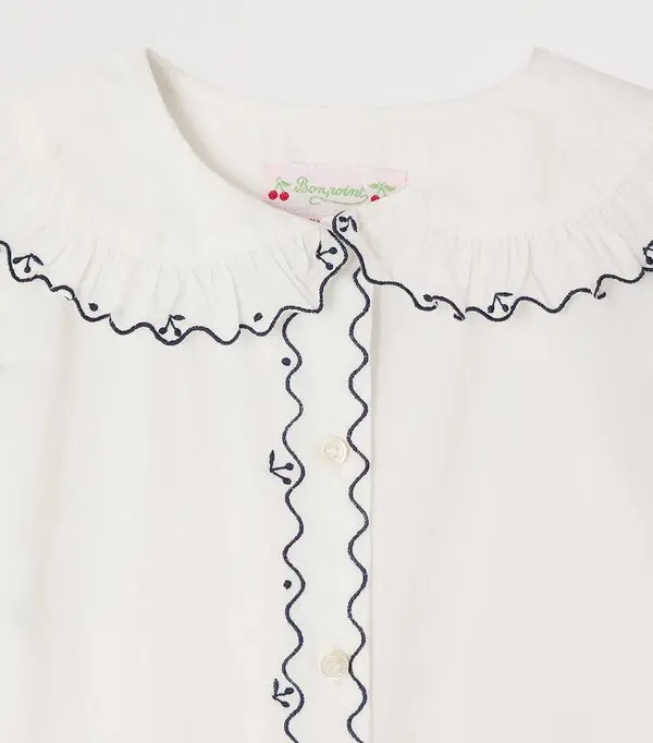 Bonpoint Cotton Embroidered-cherry Blouse