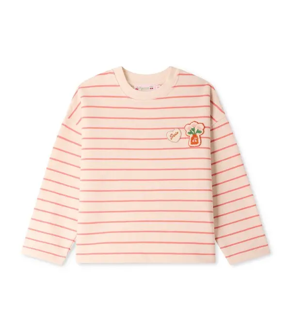 Bonpoint Cotton Striped Sweatshirt With Textured Patch