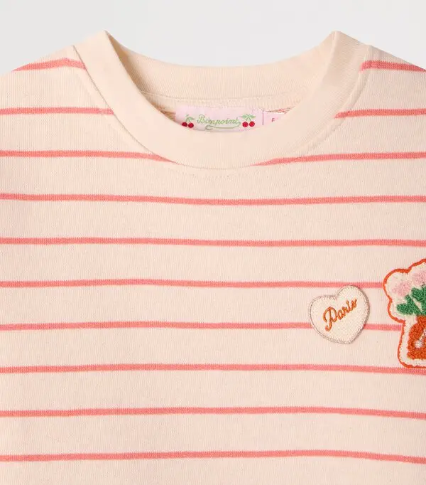 Bonpoint Cotton Striped Sweatshirt With Textured Patch