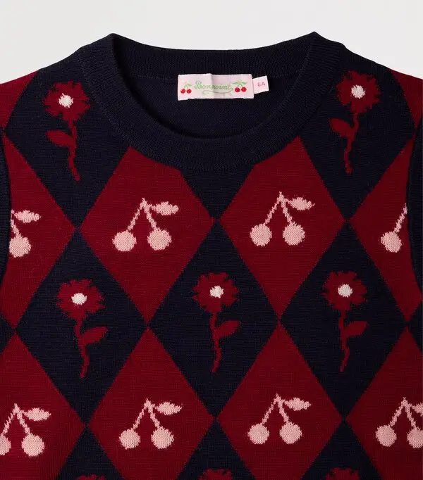 Bonpoint Wool Cherry Argyle Sweater Vest