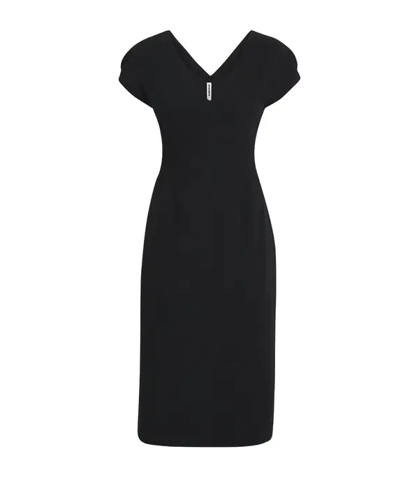 JIL SANDER Wool Sablé V-neck Midi Dress - Black