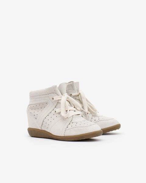 Isabel Marant Étoile Bobby Perforated Suede Wedge Sneakers - Chalk