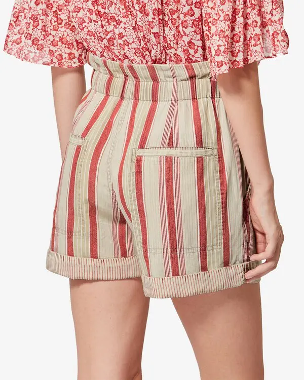 ETOILE Cotton Canvas Striped Shorts - Beige-red