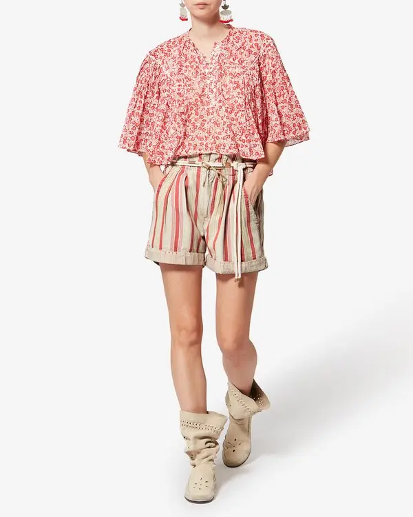 ETOILE Cotton Canvas Striped Shorts - Beige-red