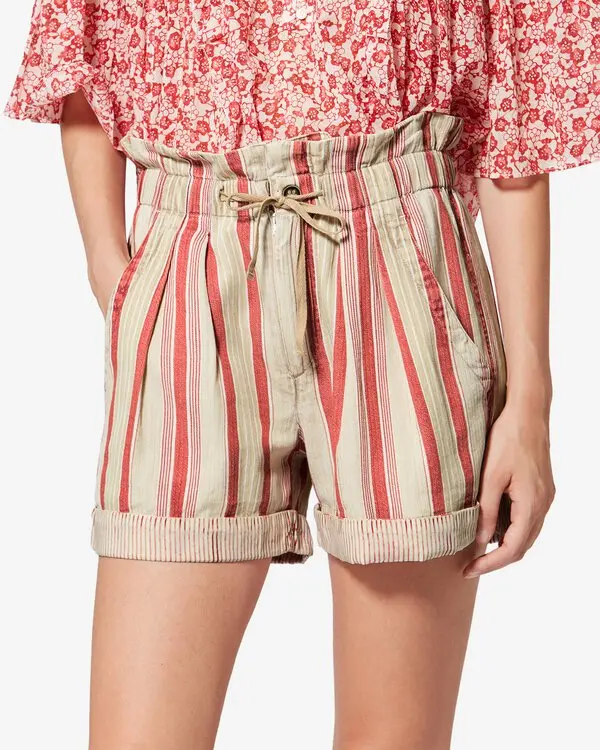 ETOILE Cotton Canvas Striped Shorts - Beige-red