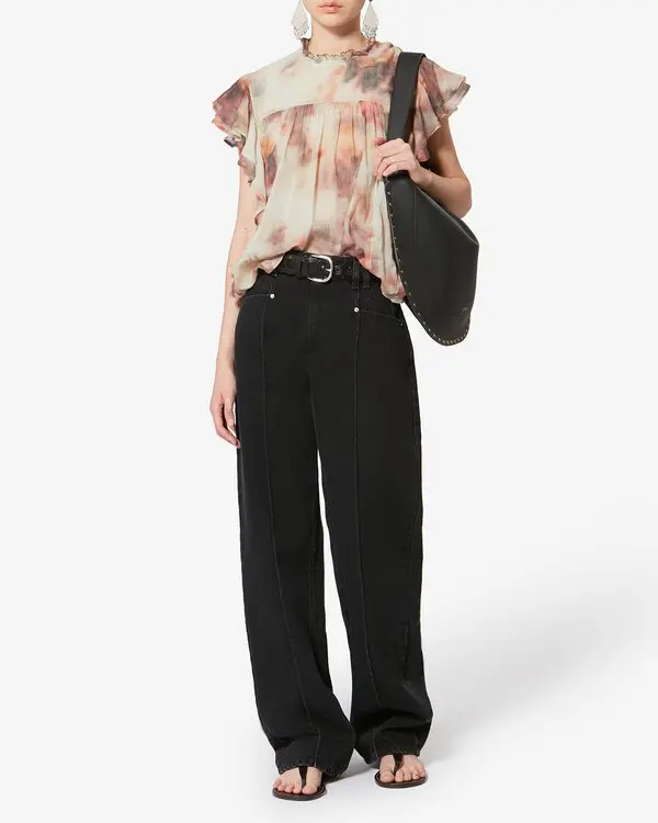 ETOILE Dalyane Frilly Organic Cotton Cloud Print Top