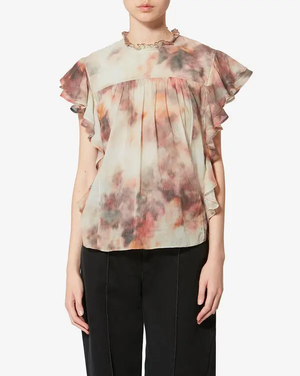 ETOILE Dalyane Frilly Organic Cotton Cloud Print Top