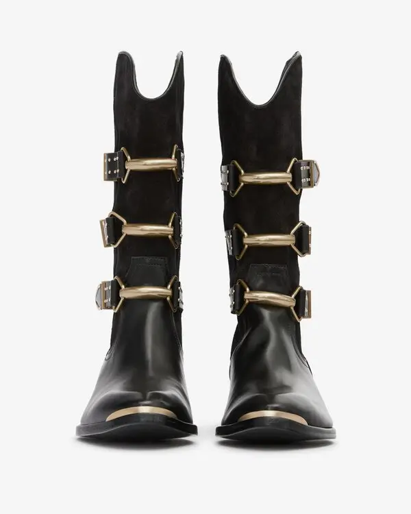 Isabel Marant Étoile Suede And Calfskin Leather Buckled Boots - Black