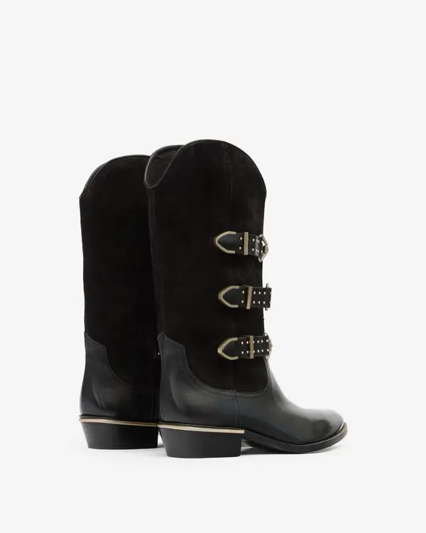 Isabel Marant Étoile Suede And Calfskin Leather Buckled Boots - Black