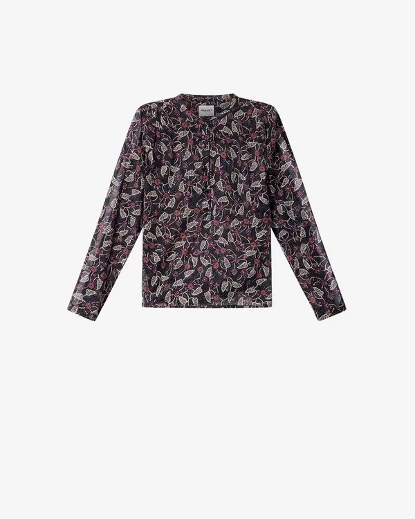 ETOILE Maria Printed Cotton Voile Blouse - Black/raspberry