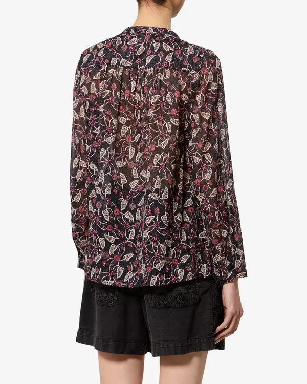 ETOILE Maria Printed Cotton Voile Blouse - Black/raspberry
