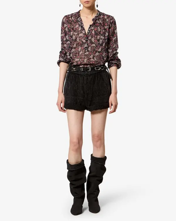 ETOILE Maria Printed Cotton Voile Blouse - Black/raspberry