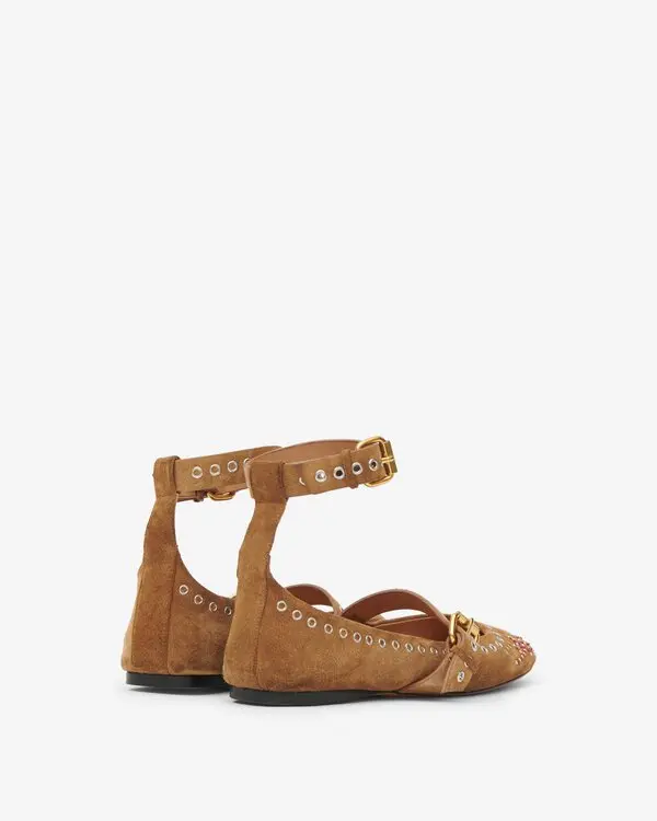 Isabel Marant Étoile Ylza Calfskin Suede Ballet Flats With Metal Studs - Cognac