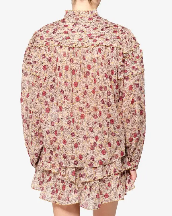 ETOILE Doane Printed Cotton Voile Blouse - Ecru-raspberry