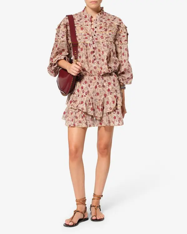 ETOILE Doane Printed Cotton Voile Blouse - Ecru-raspberry