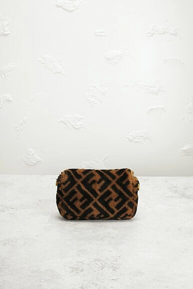 Fendi Shearling Vitello Dolce Macro Ff 1974 Mini Baguette Shoulder Bag