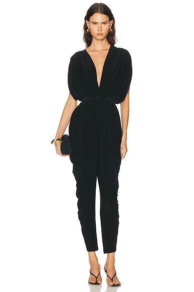 Norma Kamali Square Sleeve Waterfall Jumpsuit - Black