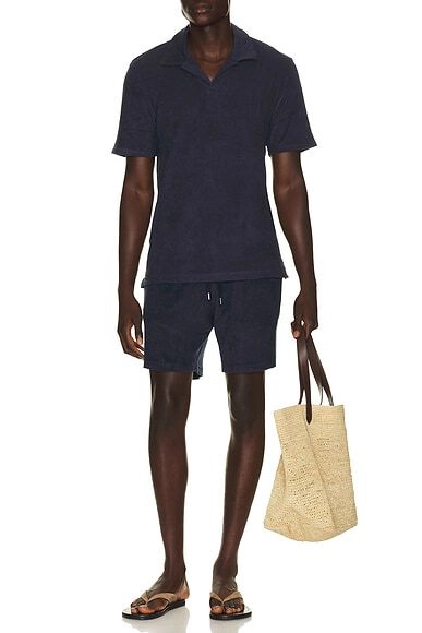 Frescobol Carioca Faustino Terry Cotton Blend Polo Short Sleeve - Navy Blue