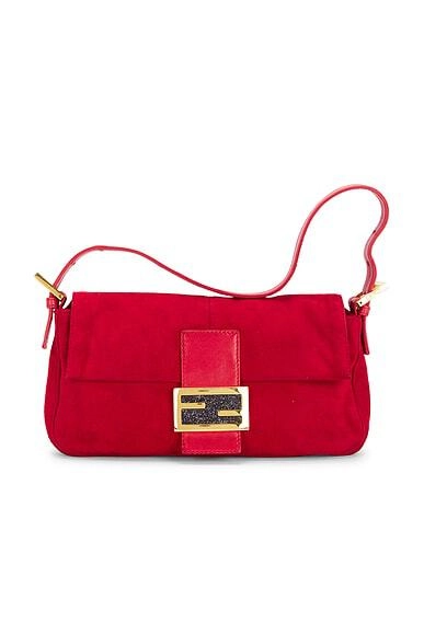 Fendi Suede Baguette Shoulder Bag - Red