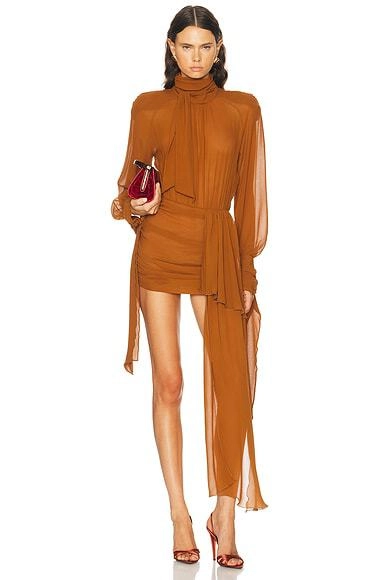 ROWEN ROSE Bow Neck Mini Dress - Tan