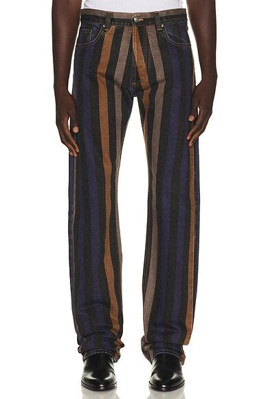 Versace Rigid Denim With Stripe Print - Multicolor