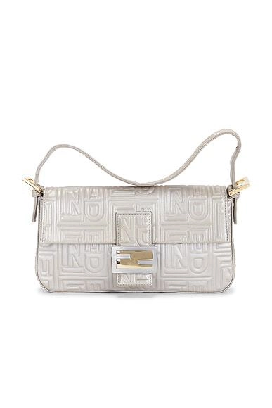 Fendi Logo Embossed Baguette Shoulder Bag - Silver