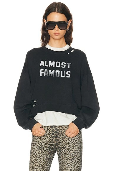 R13 Almost Famous Cropped Crewneck Sweatshirt - Black